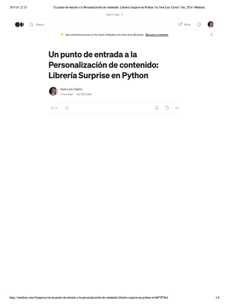 Un Punto de Entrada A La Personalización de Contenido - Librería Surprise en Python - by José ...