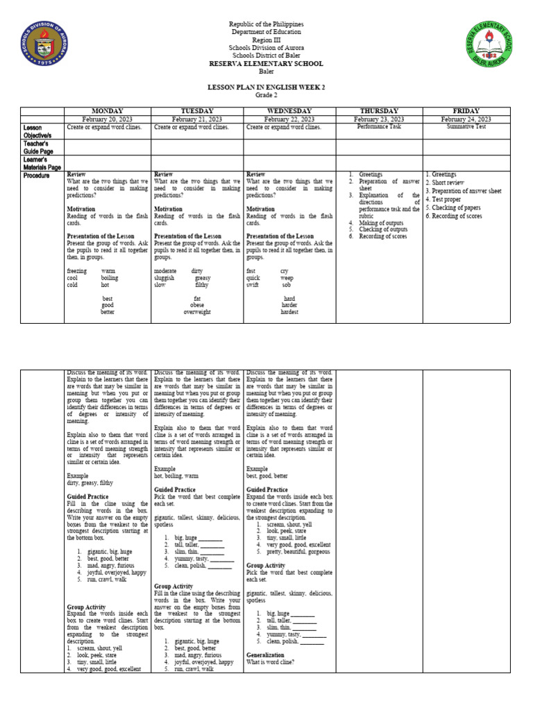 GRADE 2 LESSON PLAN Q3 W2 | PDF | Learning | Education Theory