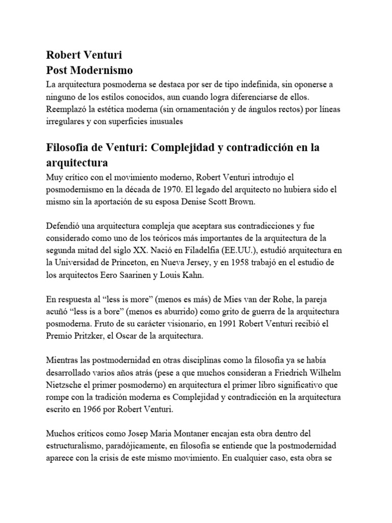Filosofía y Legado de Robert Venturi | PDF