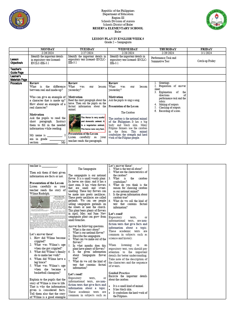 Grade 2 English Lesson Plan Week 5 | PDF | Mango