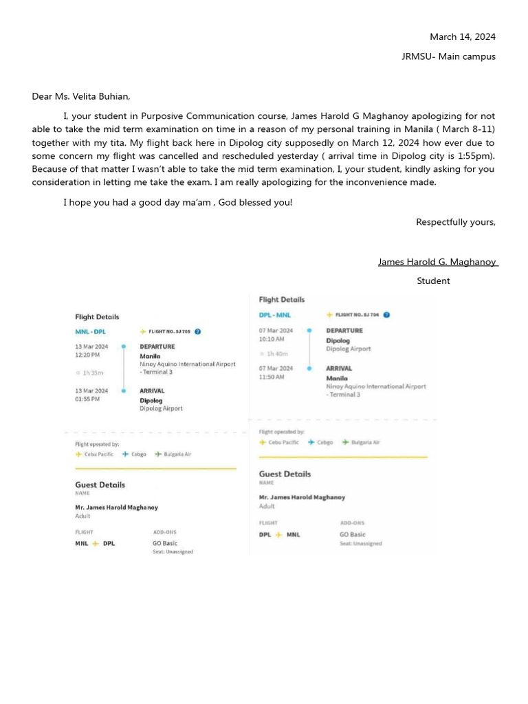 PurCom Excuse Letter | PDF