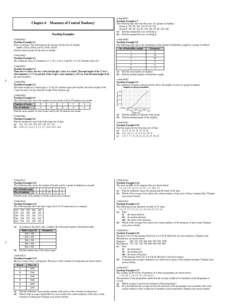 Measures of Central Tendency Examples | PDF | Average | Mode (Statistics)
