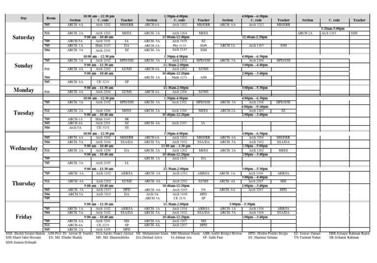 Online Class Routine Arch NUBTK | PDF