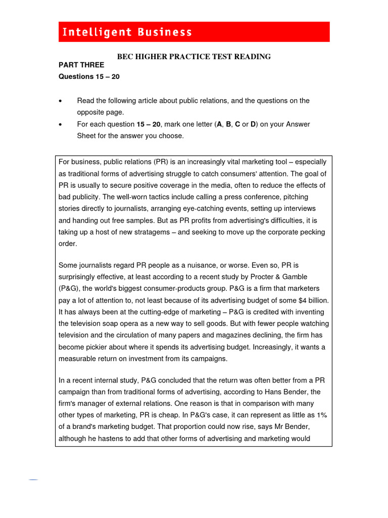 BEC Higher Reading Part Three | PDF | Advertising | Procter & Gamble