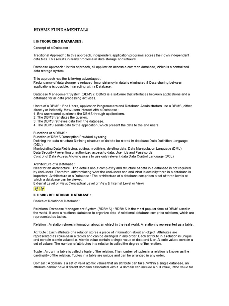 Rdbms Fundamentals | PDF | Relational Database | Database Transaction