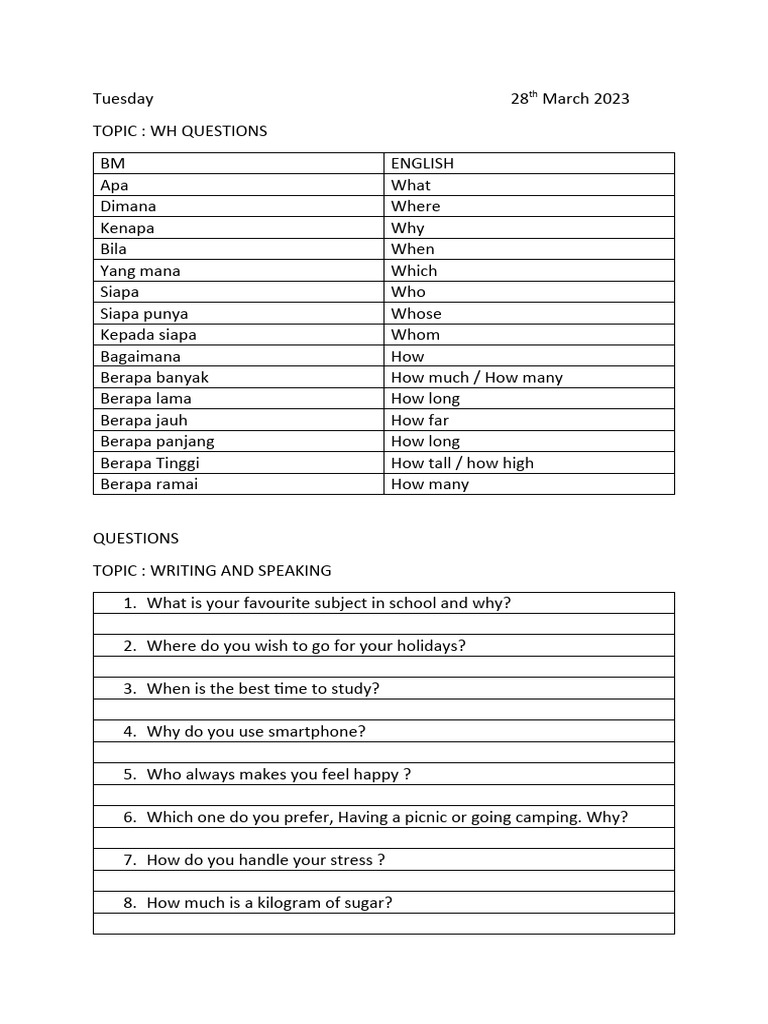 WH Questions Speaking | PDF | Career & Growth | Language Arts & Discipline