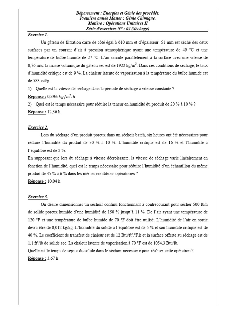 Séchage de produits solides en génie chimique | PDF | Atmosphère de la ...