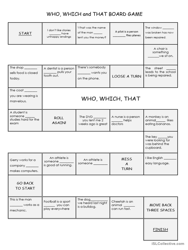 Relative Pronouns Board Game | PDF