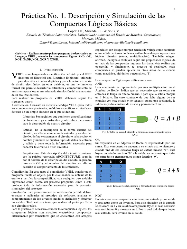 Práctica 1. Descripción y Simulación de Las Compuertas Lógicas Básicas ...
