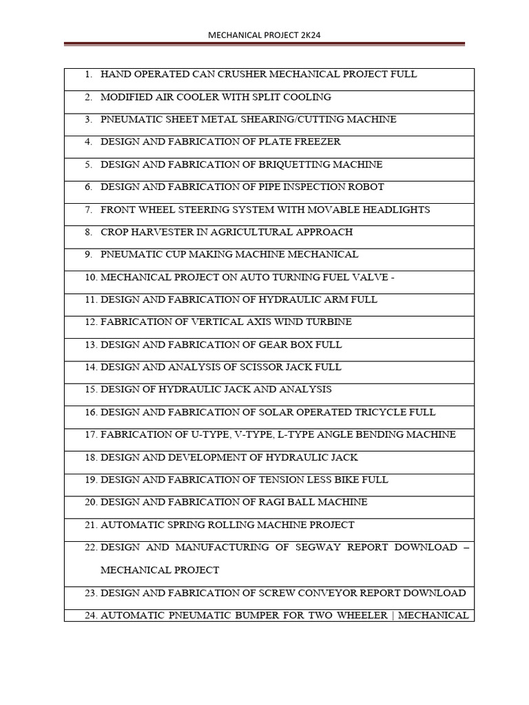 2K24 Mechanical Project List | PDF | Machines | Brake 2K24 Mechanical Project List | PDF | Machines | Brake