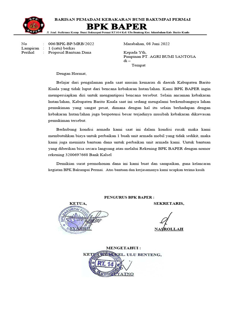 Surat Pengantar Proposal Bantuan Dana | PDF