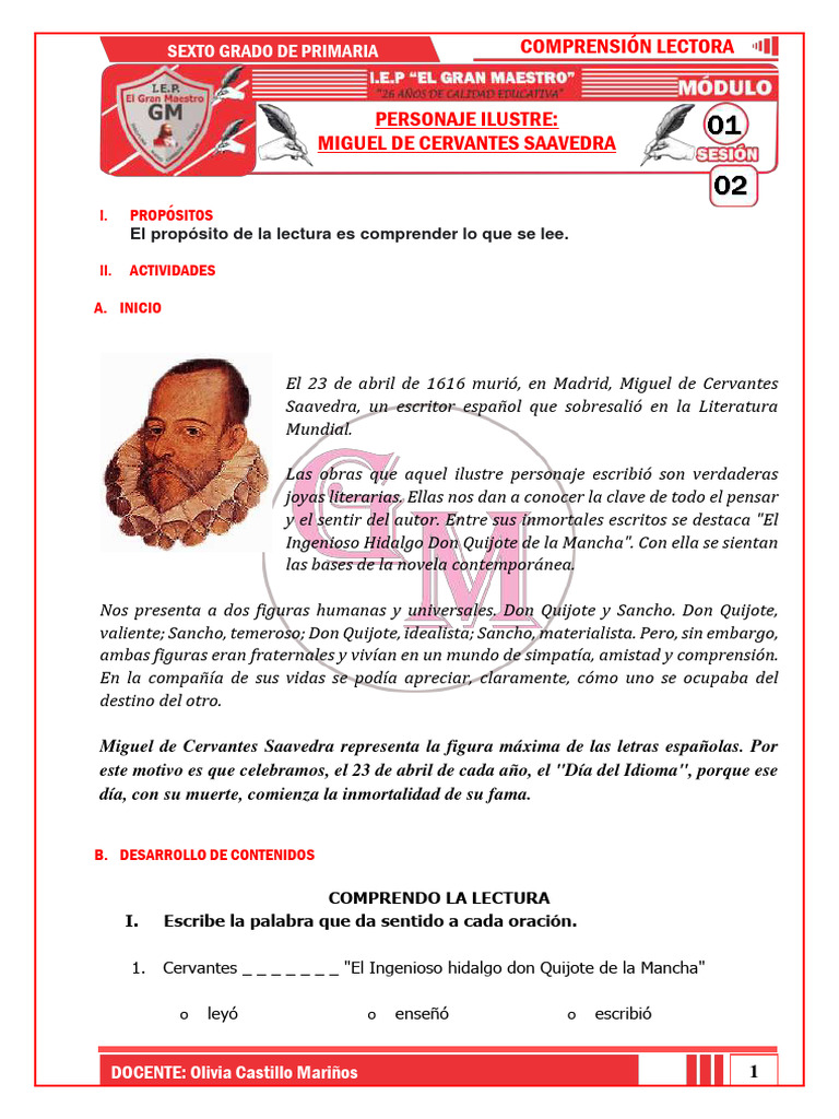 Personaje Ilustre: Miguel de Cervantes | PDF | Don Quijote | Miguel De ...