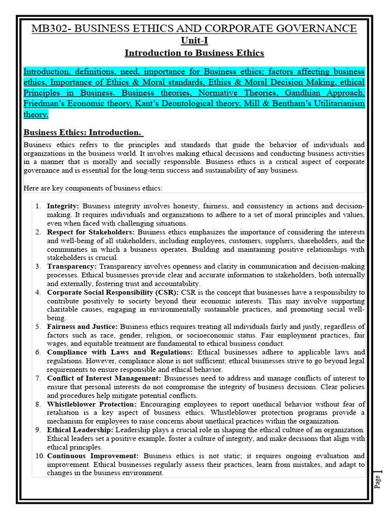 MB 302 Business Ethics and Corporate Governance | PDF | Business Ethics ...
