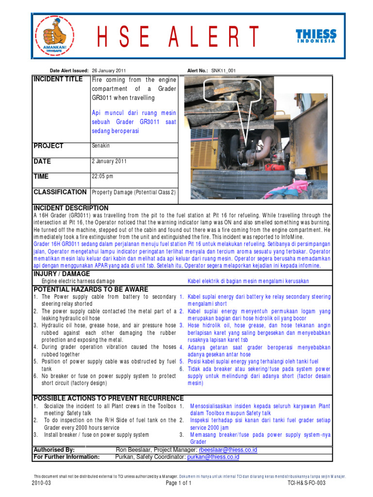 Safety Alert From Senakin - Fire Coming From The Engine Compartment of ...