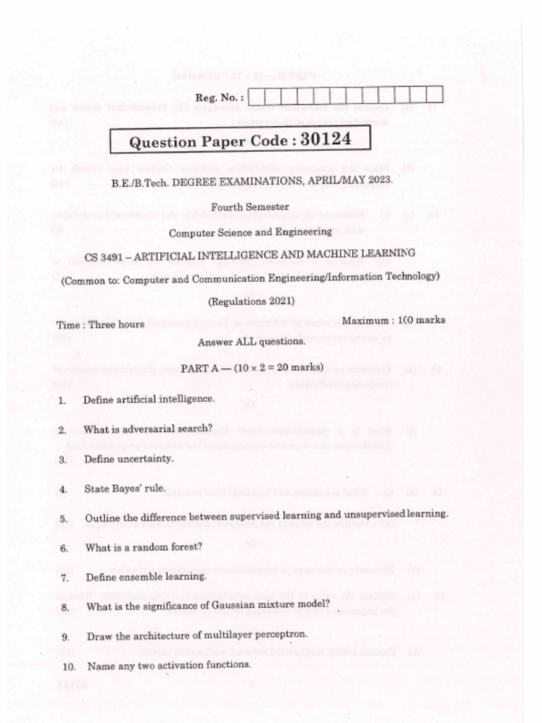 CSE-AM-2023-CS 3491-Artificial Intelligence and Machine learning-594256739-AM23C | PDF