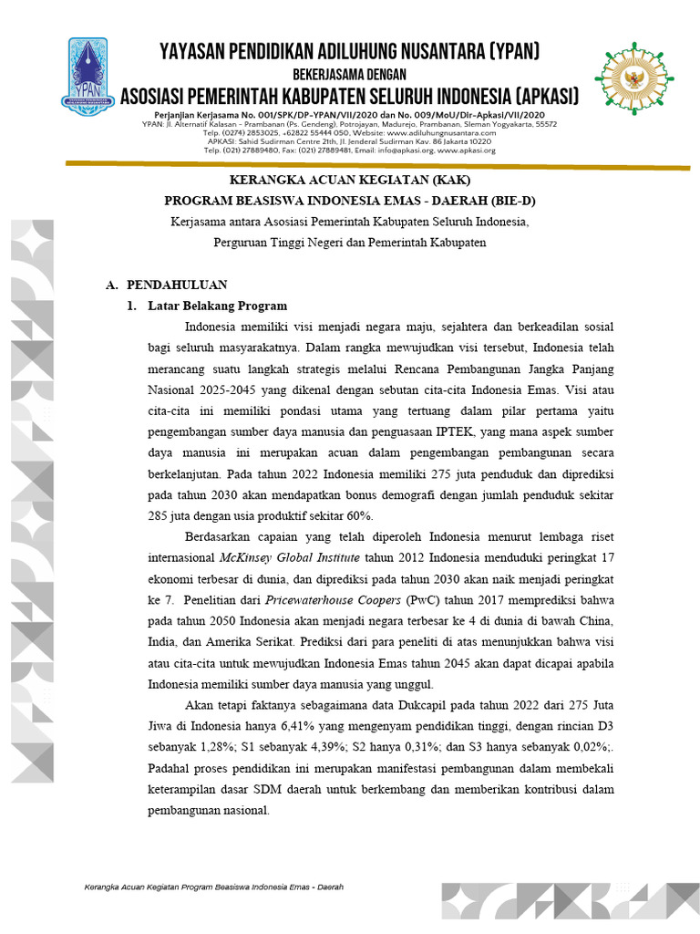 Kerangka Acuan Kegiatan Program BIE-D (Rev4) | PDF | Perjalanan