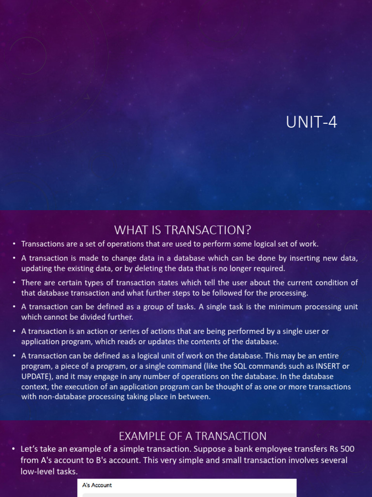 DBMS Unit-4 | PDF | Database Transaction | Acid DBMS Unit-4 | PDF | Database Transaction | Acid