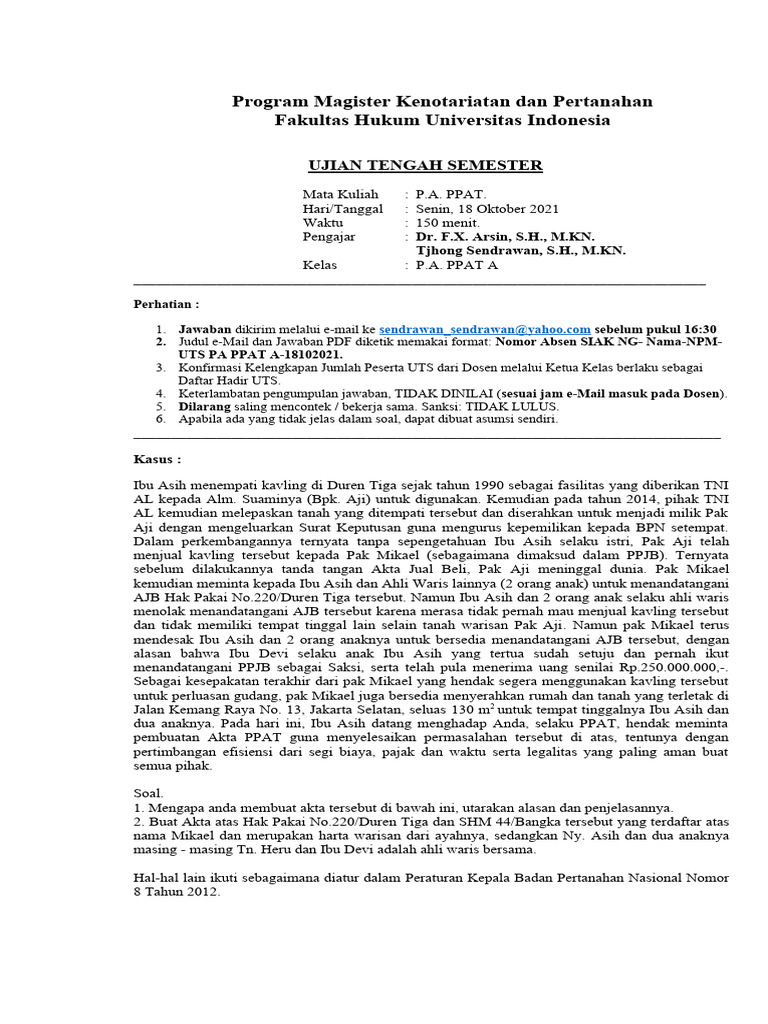 Soal UTS PA PPAT 18 OKT 2021 | PDF