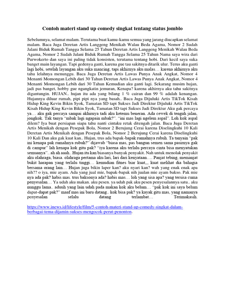 Contoh Materi Stand Up Comedy Singkat Tentang Status Jomblo | PDF ...