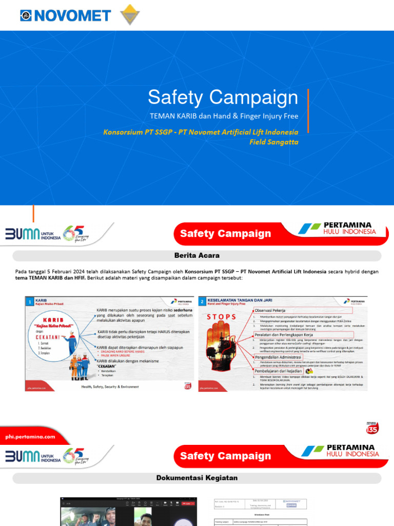 Safety Campaign 5 February 2024 - Konsorsium PT SSGP - Novomet Artificial Lift Indonesia | PDF