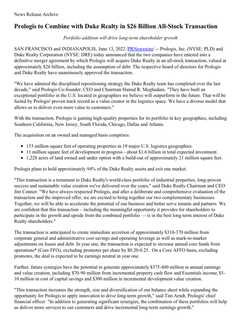 Case On Prologis | PDF | Mergers And Acquisitions | U.S. Securities And ...
