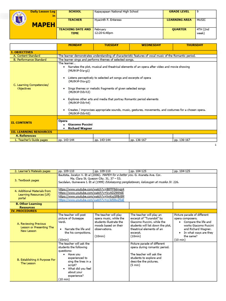 DLL - Q4 2ND Week Music 9 Edited | PDF | Opera | Giacomo Puccini