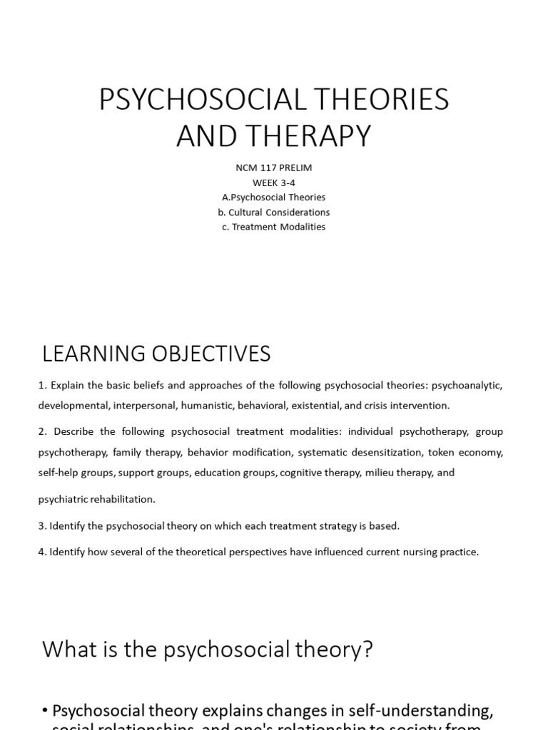 PSYCHOSOCIAL THEORIES AND THERAPY WK 3 4 | PDF | Psychoanalysis ...