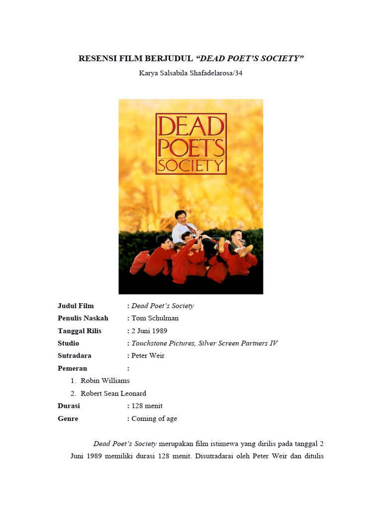 RESENSI FILM Dead Poets Society | PDF