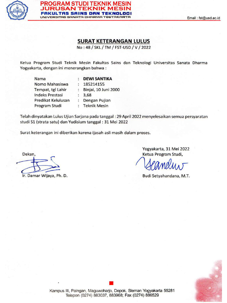 Surat Keterangan Lulus | PDF