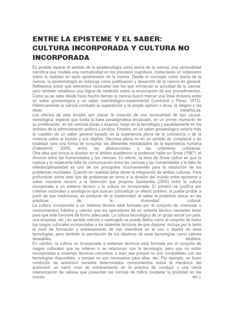 Entre La Episteme y El Saber | PDF | Conocimiento | Experiencia