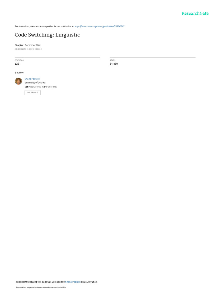 Poplack 2001 CS | PDF | Multilingualism | Lexicon