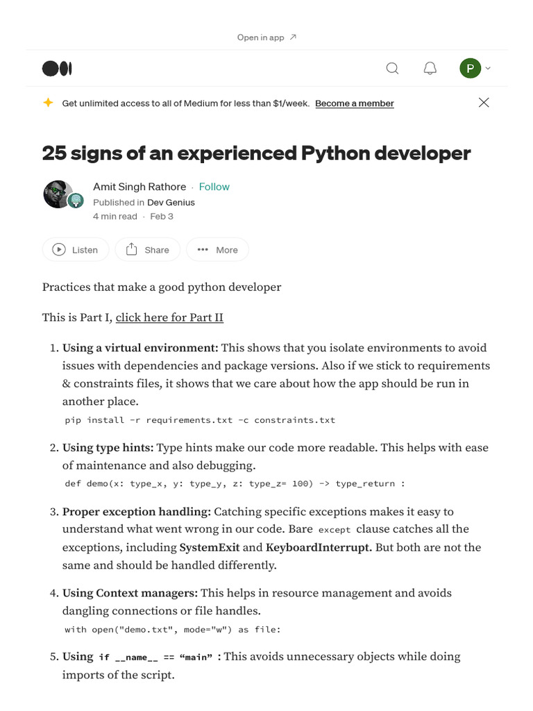 25 Signs of An Experienced Python Developer - by Amit Singh Rathore - Dev Genius | PDF | Control ...