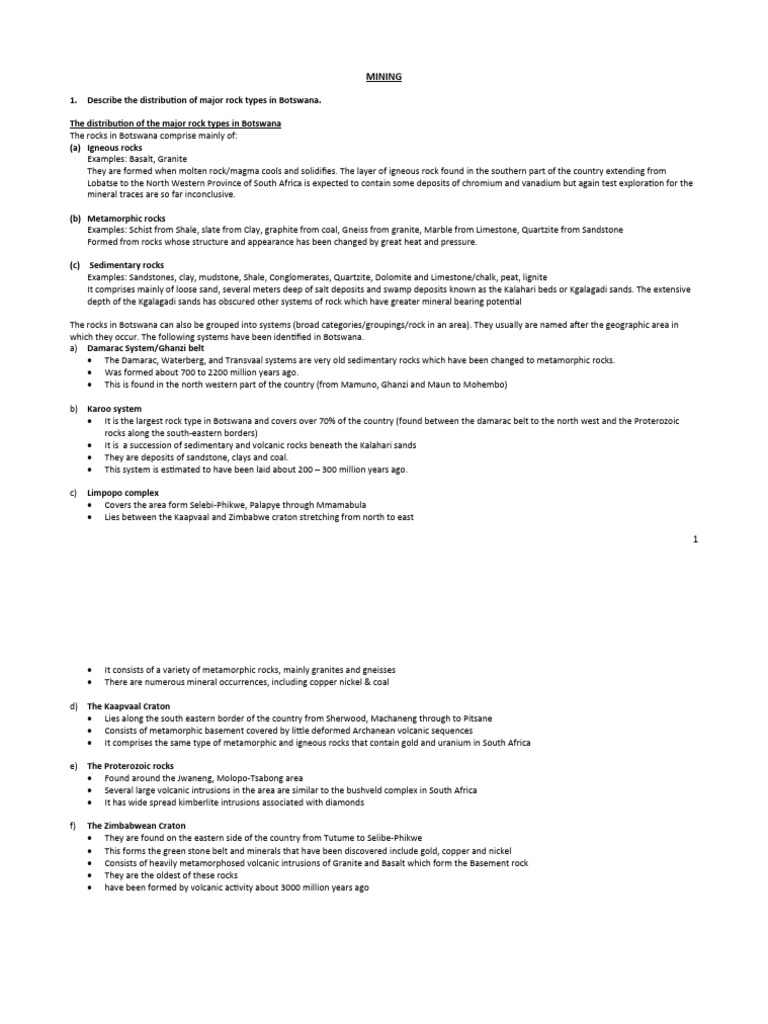 MINING-notes | PDF | Rock (Geology) | Mining