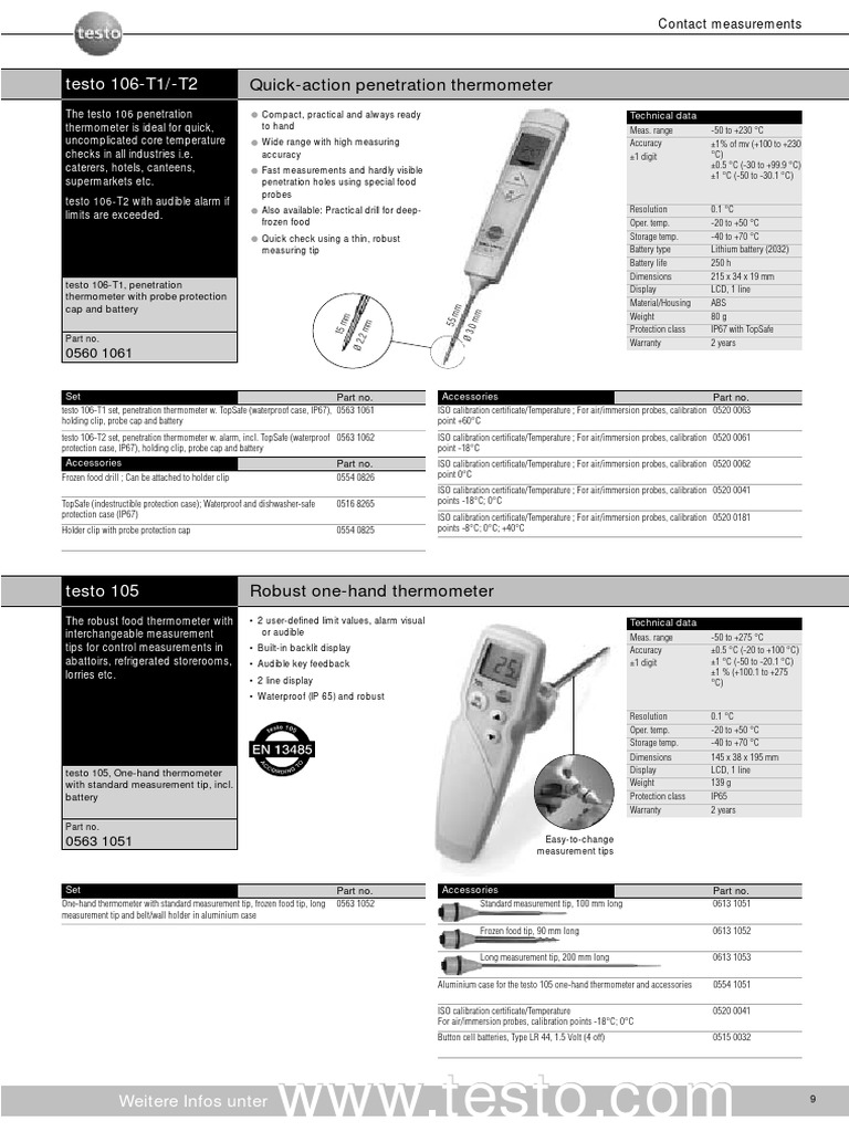Testo Data Sheet | PDF | Calibration | Thermometer