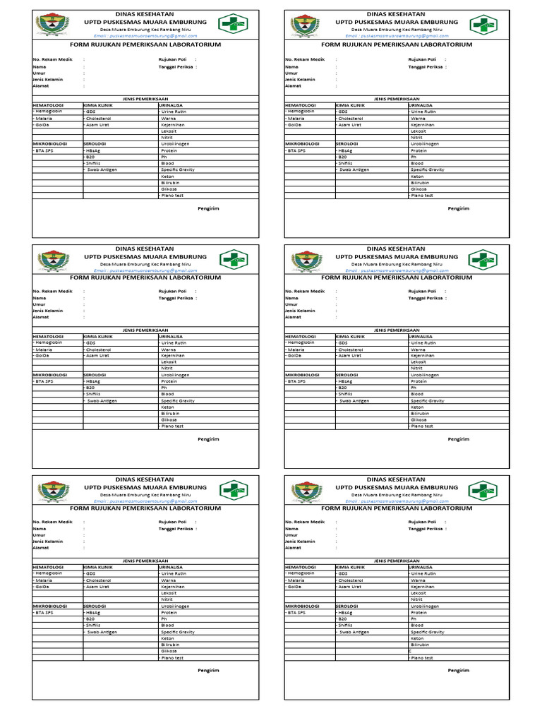 BLANKO RUJUK Pem. Laboratorium | PDF
