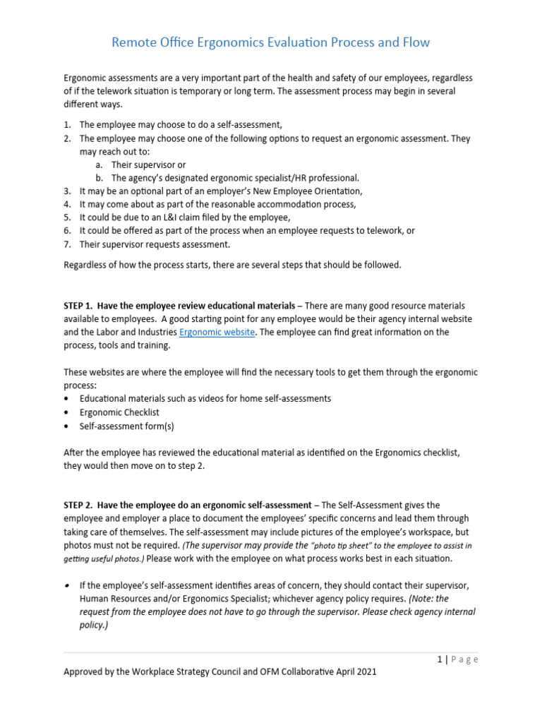 Ergo Process Flow-Final | PDF | Human Factors And Ergonomics | Employment