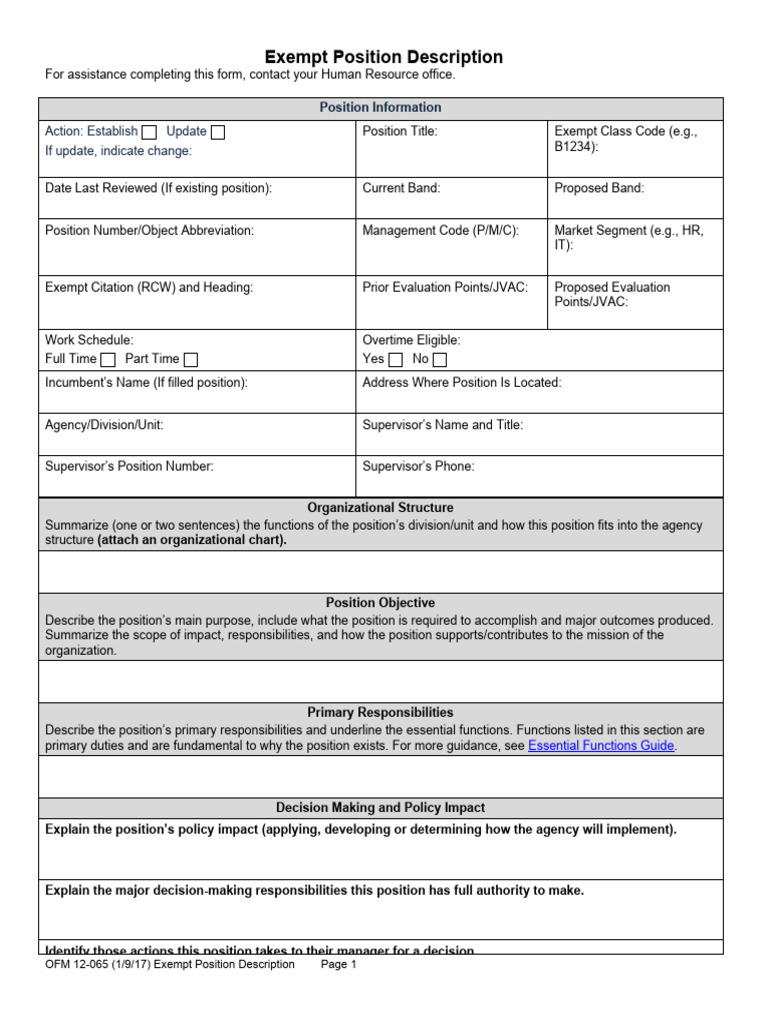 Exempt Position Description | PDF | Employment | Policy