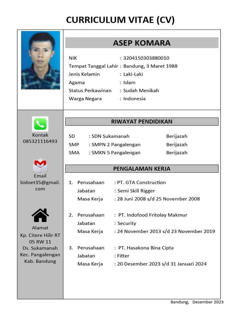 CV Asep Komara | PDF