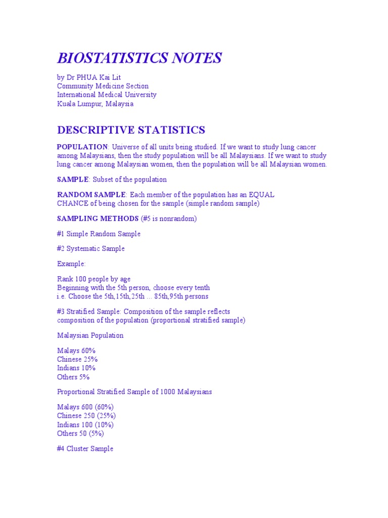 Biostatistics Notes: Descriptive Statistics | PDF | Correlation And ...