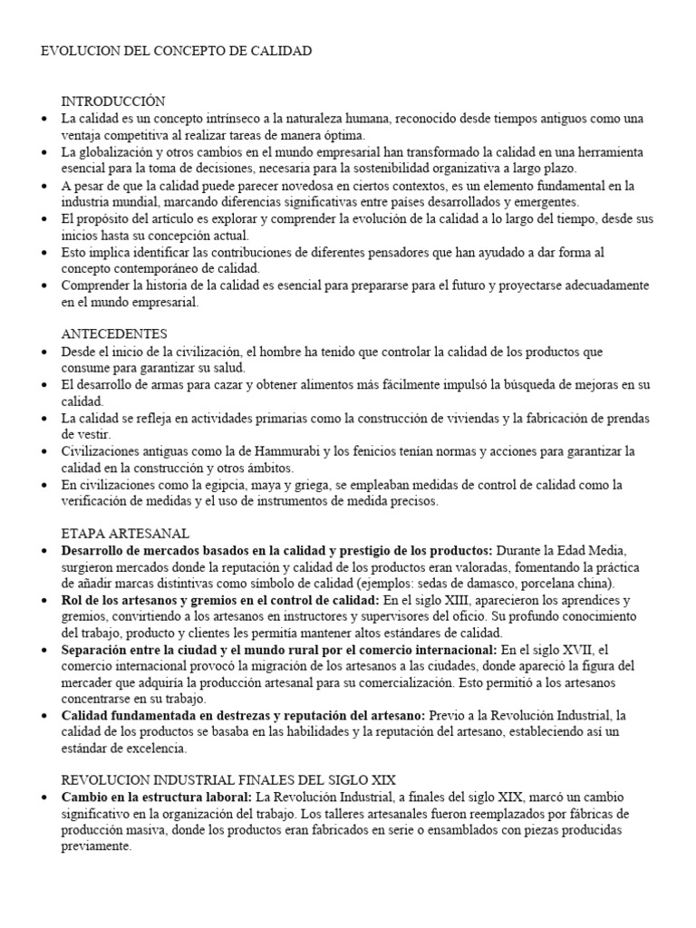 Evolucion Del Concepto de Calidad | Descargar gratis PDF | Calidad (comercial) | Business