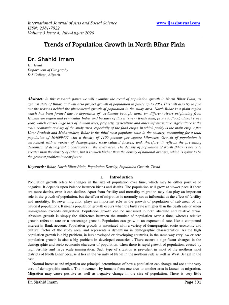 Trends of Population Growth in North Bihar Plain | PDF | Population ...