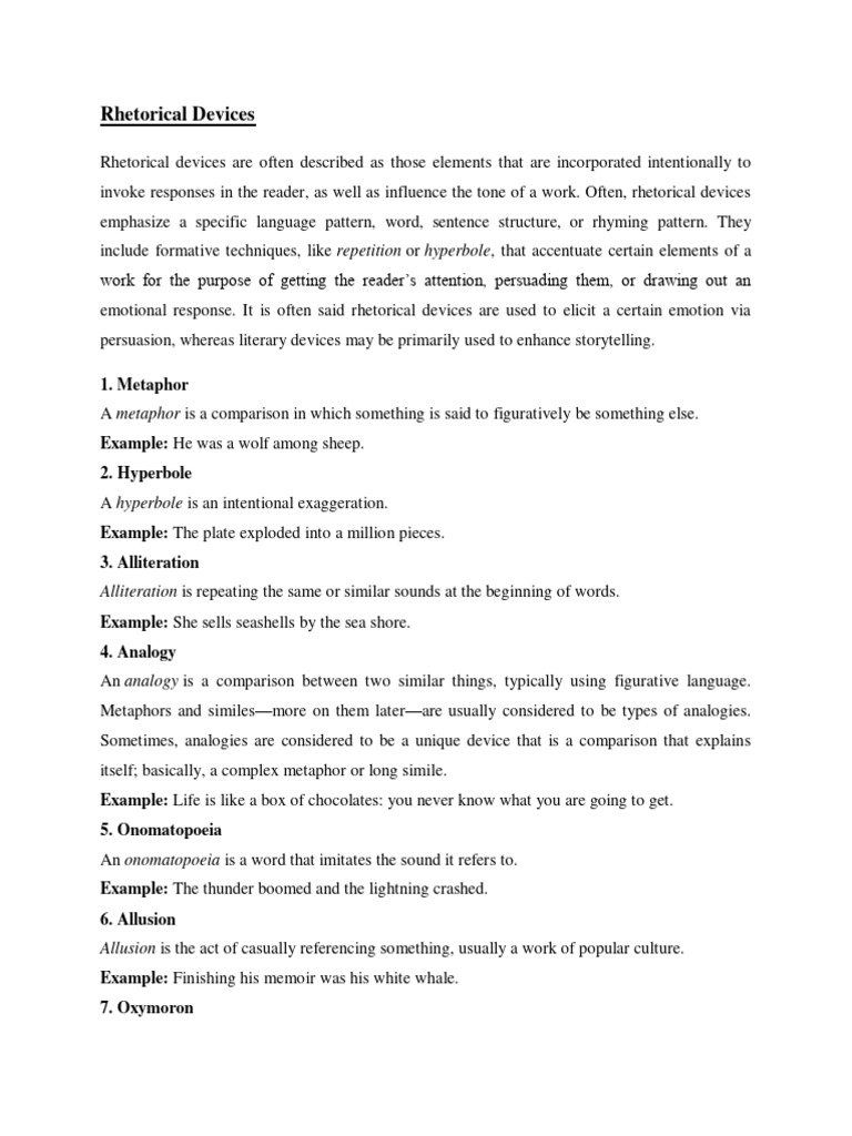 Rhetorical Devices Explained | PDF | Linguistics