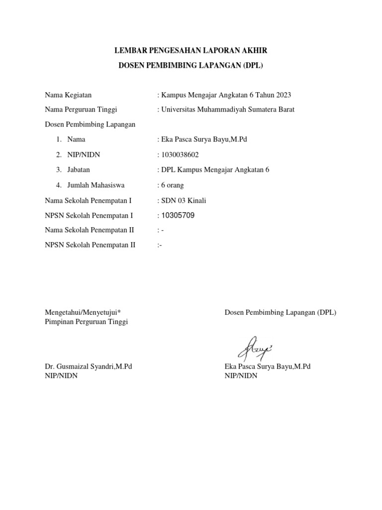 Lembar Pengesahan Laporan Akhir | PDF