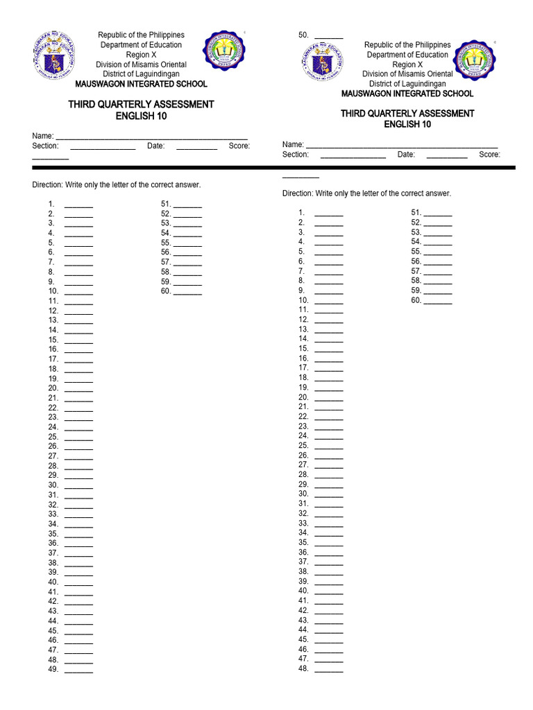 3rd Quarter Answer Sheet | PDF | Tagalog Language | Languages