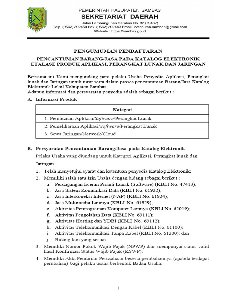 Pendaftaran Katalog Elektronik Sambas | PDF | Bisnis | Pengelolaan ...
