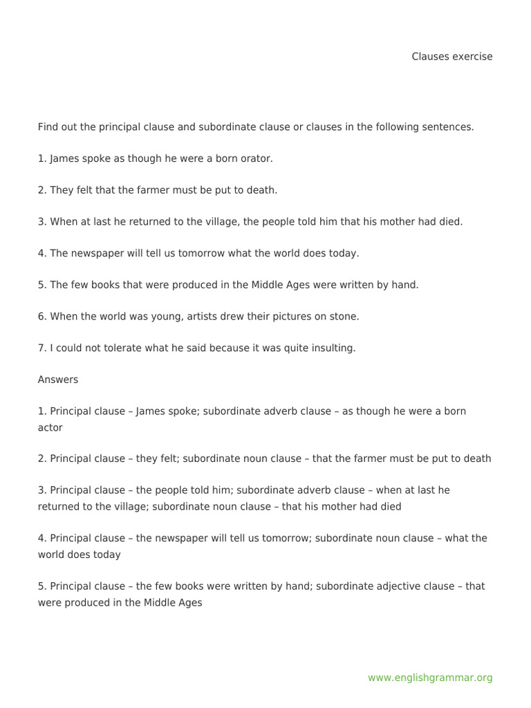 Clauses Exercise | PDF