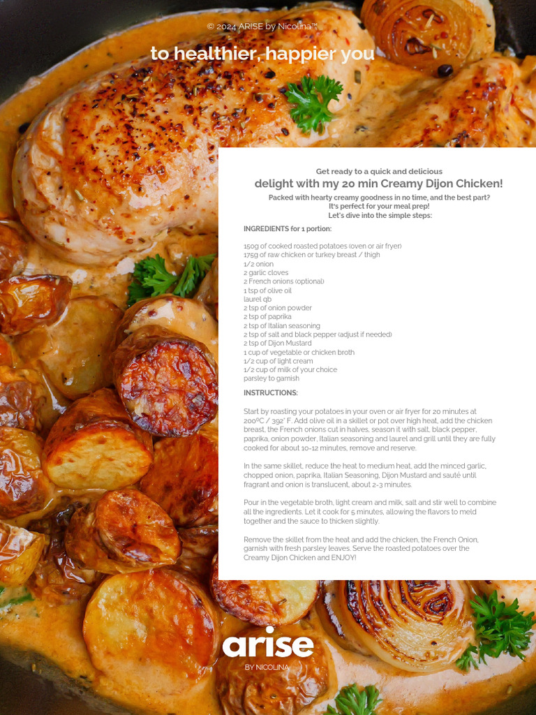 Arise Creamy Dijon Chicken Recipe | PDF | Cooking, Food & Wine