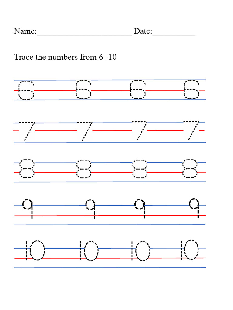 Tracing Numbers 6-10 | PDF | Career & Growth | Sports & Recreation