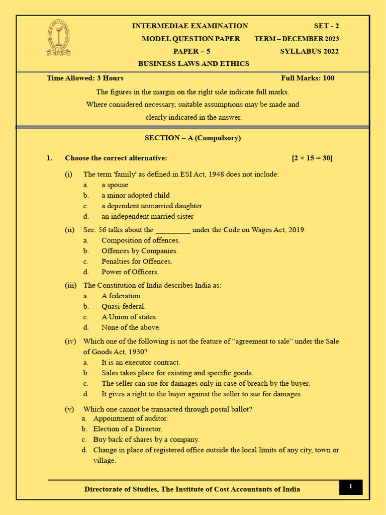 Paper5 Syl22 Dec23 Set2 | PDF | Guarantee | Business