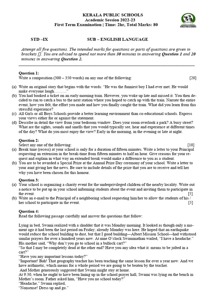 Eng Lang Ix, First Term 2022 23 | PDF